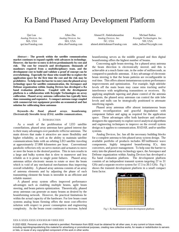 Ka Band Phased Array Development Platform PDF Asset Page | Keysight